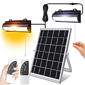 OUGETHER Solar Lights Indoor Outdoor Home 1600 Lumen Dual Head Solar Shed Light with Dimmable Remote Control/Pull Wire Switch White Solar Pendant Light for Patio Porch Barn Farm House (White)