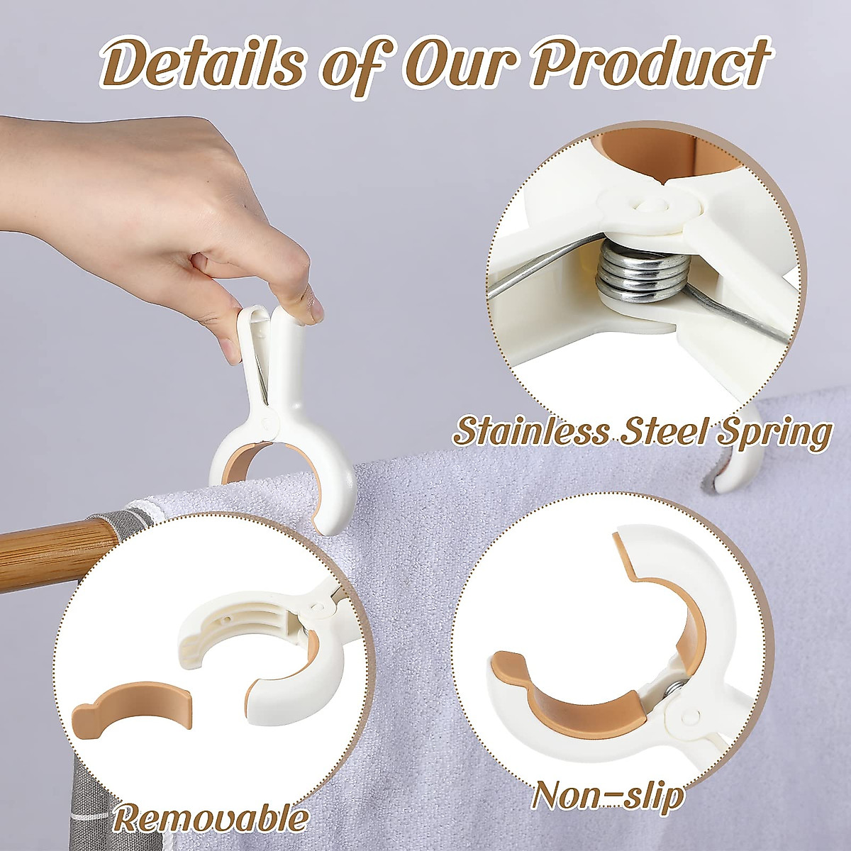 Tanlade 48 Pcs Beach Towel Clips Strong Plastic Clothes Pins Pool Beach Chair Clips Heavy Duty Laundry Clips Quilt Drying Clothespins Holder to Dry Laundry on Clothesline and Hanging Rack (White)