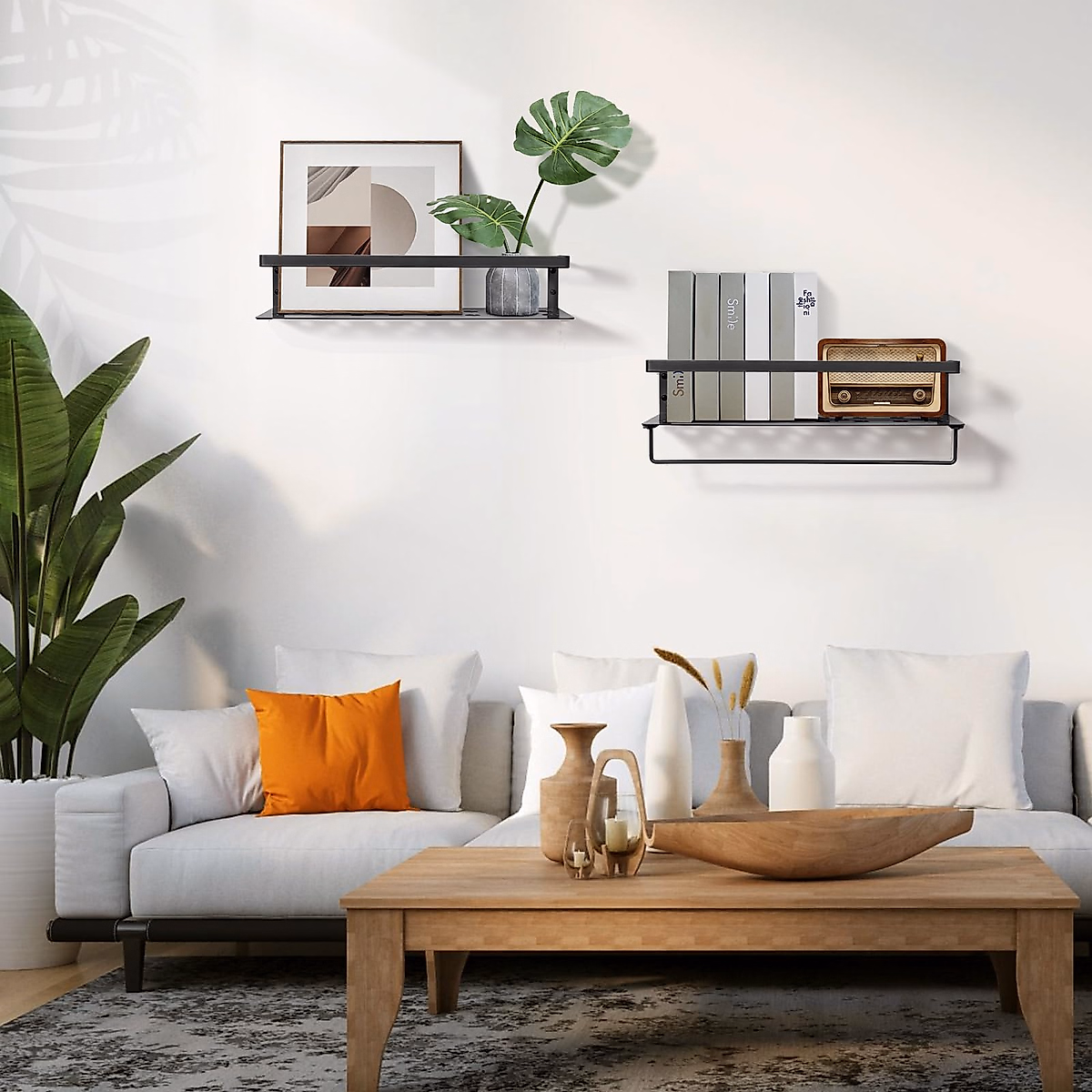 Uten Floating Shelves, Wall Mounted Updated Space Aluminum Shelves Set of 2, Bathroom Storage Shelves with Towel Rack, Wall Hanging Organizer Shelf for Bathroom, Kitchen