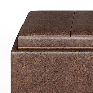 SIMPLIHOME Avalon 35 inch Wide Contemporary Rectangle 5 Pc Storage Ottoman in Distressed Chestnut Brown Vegan Faux Leather, Assembled, For the Living Room, Entryway and Family Room