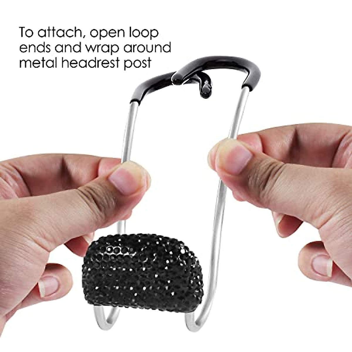 Guoord 【2024 Upgraded】 Car Headrest Hooks Decorations, 2 Pcs Bling Purse Hook Hangers, Auto Hooks Car Hangers and Durable Backseat Holder, Storage Universal for SUV Truck Vehicle (Black)