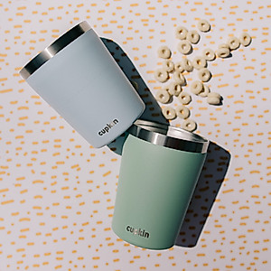 CUPKIN Stackable Stainless Steel Kids Cup Smoothie Tumbler, Powder Coated Insulated Tumblers, BPA Free Lid and Silicone Straw 8 Fl Oz (Pack of 1), Gray