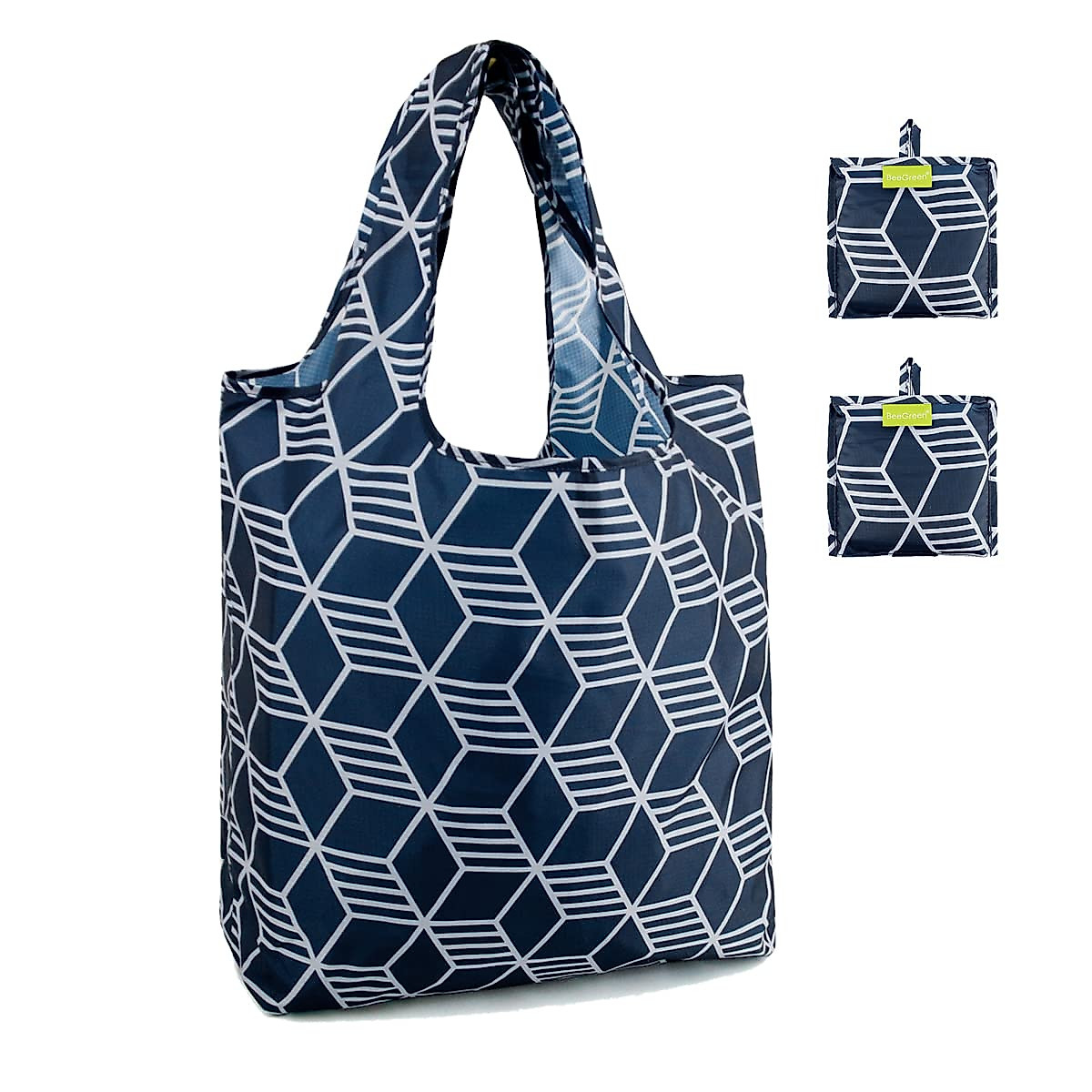 BeeGreen Geometry Reusable-Grocery-Bags Bulk 2 Pack. Tearing-Prevent Material Reusable-Shopping-Bags Extra Large for 50LBS Heavy-duty Sturdy. Foldable Machine-Washable-Nylon Gift for Women