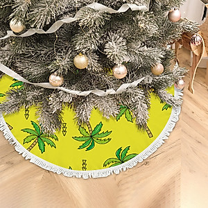 Small Christmas Tree Skirt Doodle Green Palm Tree Pattern,30 Inch Tree Skirt for Christmas Holiday Party Decoration,Rustic Tree Skirts Mat Home Indoor Outdoor Ornaments