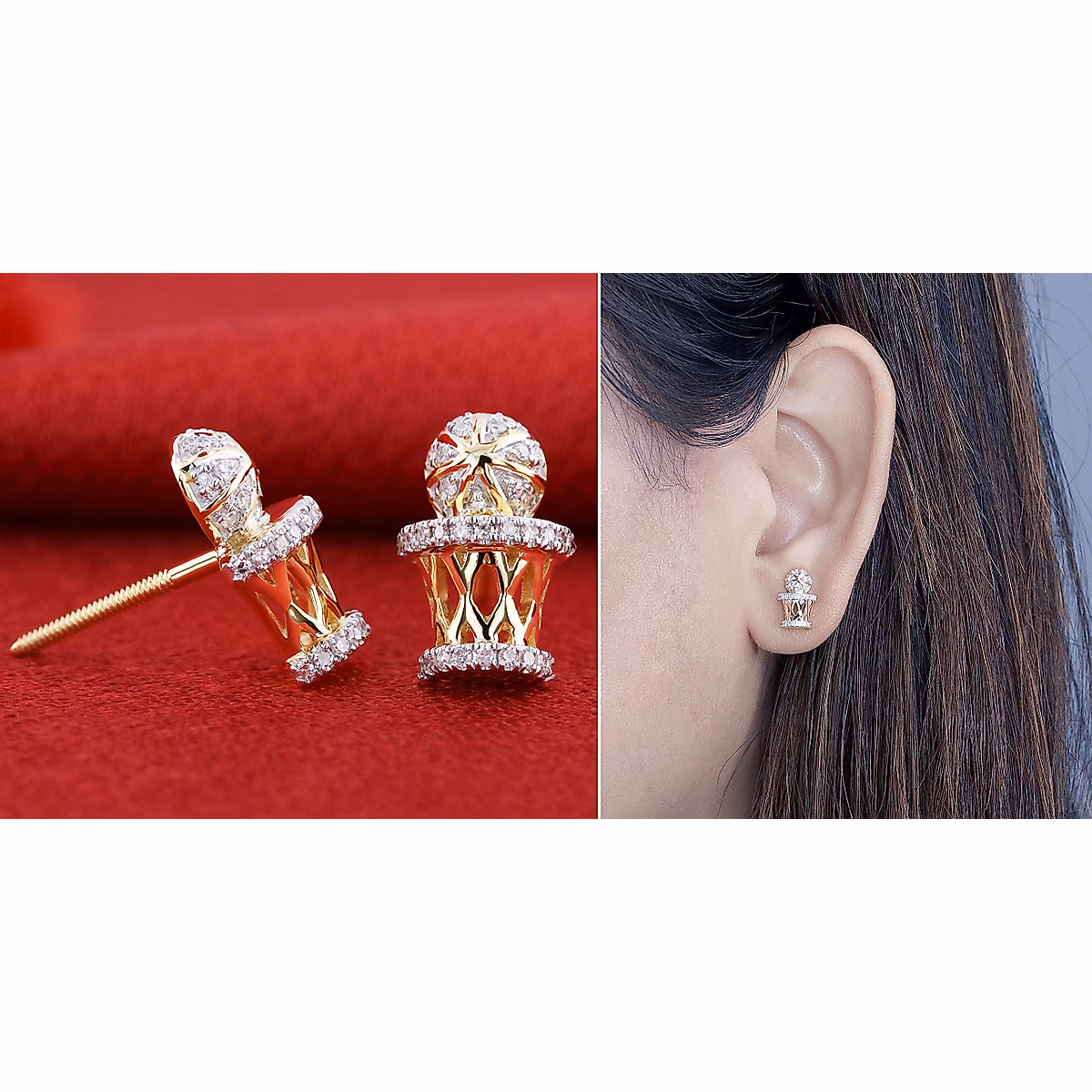 Dazzlingrock Collection 0.17 Carat (ctw) Round White Diamond Basket Ball Hoop Shape Hip-Hop Fashion Stud Earrings for Her | 10K Yellow Gold