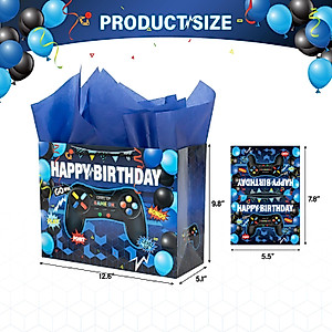 Ranfashiong 13" Large Baby Boy Gift Bag with Tissue Paper and Card for Kids Birthday Party Supplies (Game Handle 1PCS)