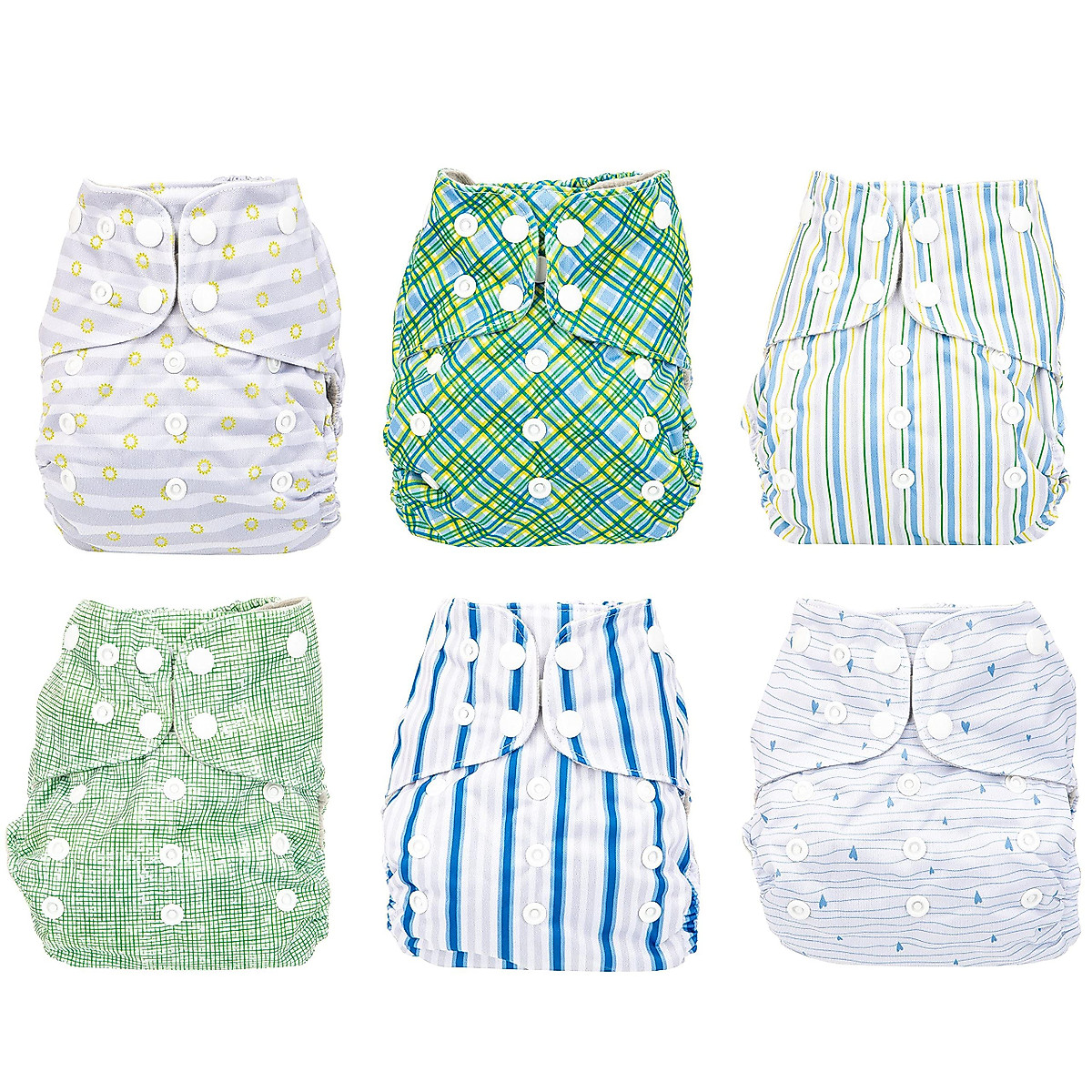 Simple Being Reusable Cloth Diapers, Double Gusset, One Size Adjustable, Washable Soft Absorbent, Waterproof Cover, Eco-Friendly Unisex Baby Girl Boy, six 4-Layers Microfiber Inserts (Boy Stripe)