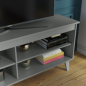 Madesa Compact TV Stand Cabinet with 4 Shelves and Cable Management for 50, 55 Inch TV Media Storage Unit Living Room and Bedroom Modern Wooden Television Media Console - Grey