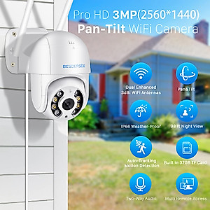 BESDERSEC Security Cameras Wireless Outdoor, Waterproof Cameras for Home Security 360° Panoramic with Night Vision,2-Way Audio,Motion Detection(3MP + 32G TF Card)