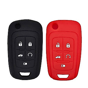 LemSa 2Pcs Rubber Silicone Flip Key Fob Cover Remote Keyless Protector Case Bag Holder for Chevrolet Equinox Camaro Cruze Malibu Sonic Volt Park OHT01060512 13504199 13500221, Black/Red