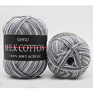 2 Balls Total 100g Milk Cotton Yarn Soft Warm Baby Yarn Space Dyed Gradually Changing Color Knitting Yarn Sweater Scarf Crochet Yarn (07-Gray)