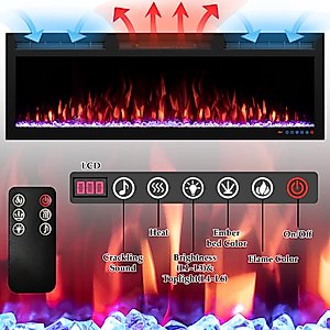 Dreamflame 72" WiFi-Enabled Electric Fireplace, Smart Control via Alexa or App, Recessed & Wall Mounted Fireplace Heater with Thermostat, Slim Frame, Multi-Color Combinations, Black