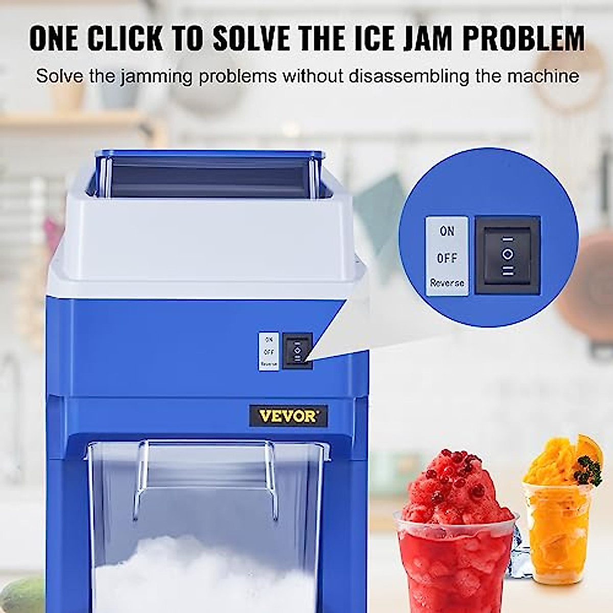 VEVOR Commercial Shaver Crusher 265lbs Per Hour Electric Snow Cone Maker 300W Tabletop Shaved Ice Machine, 265LLBS/H-300W, Blue