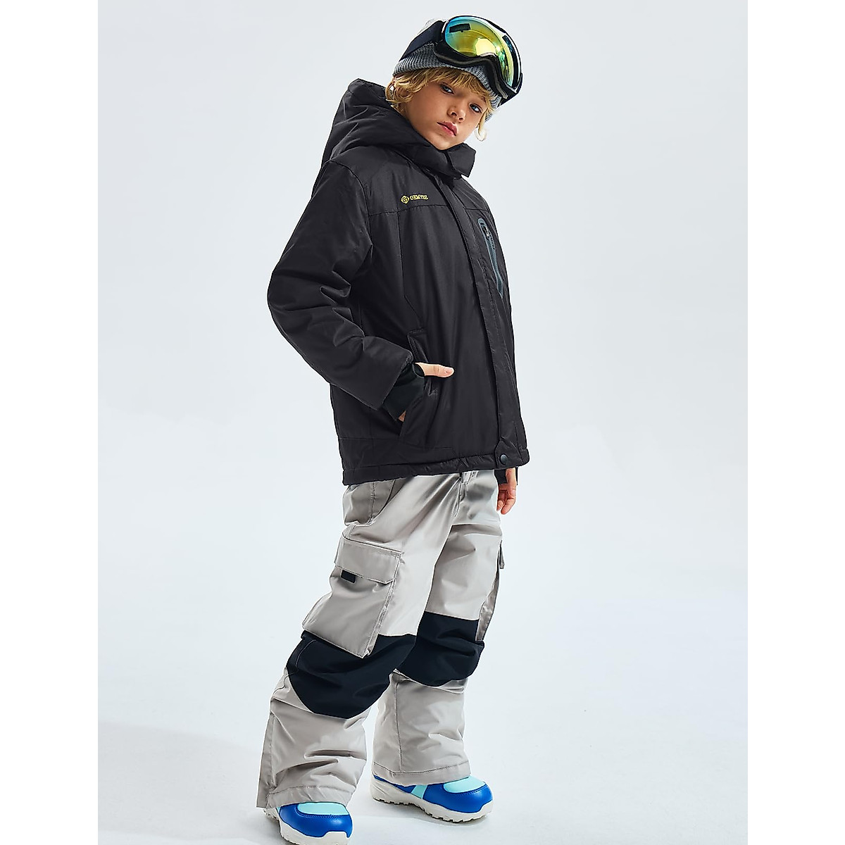 GEMYSE Boy's Waterproof Ski Snow Jacket Hooded Fleece Lined Windproof Winter Jacket (Black,10/12)