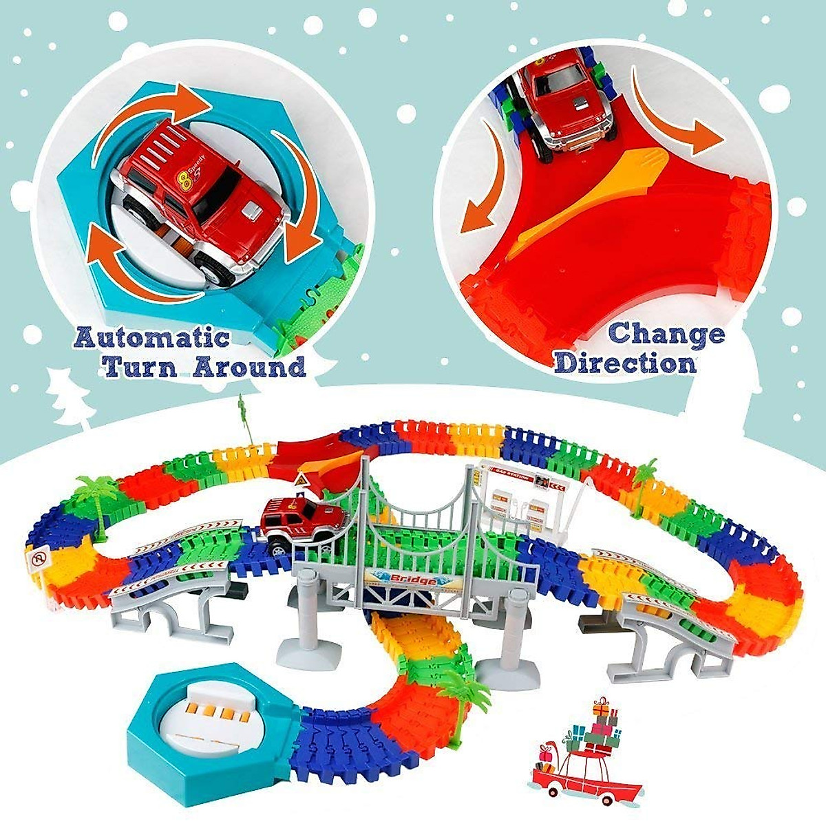 192 Pieces Flexible Race Track Playset - Magic Journey Rainbow Create a Road Super Snap Speedway STEM Building Toy with Race Car for Kids