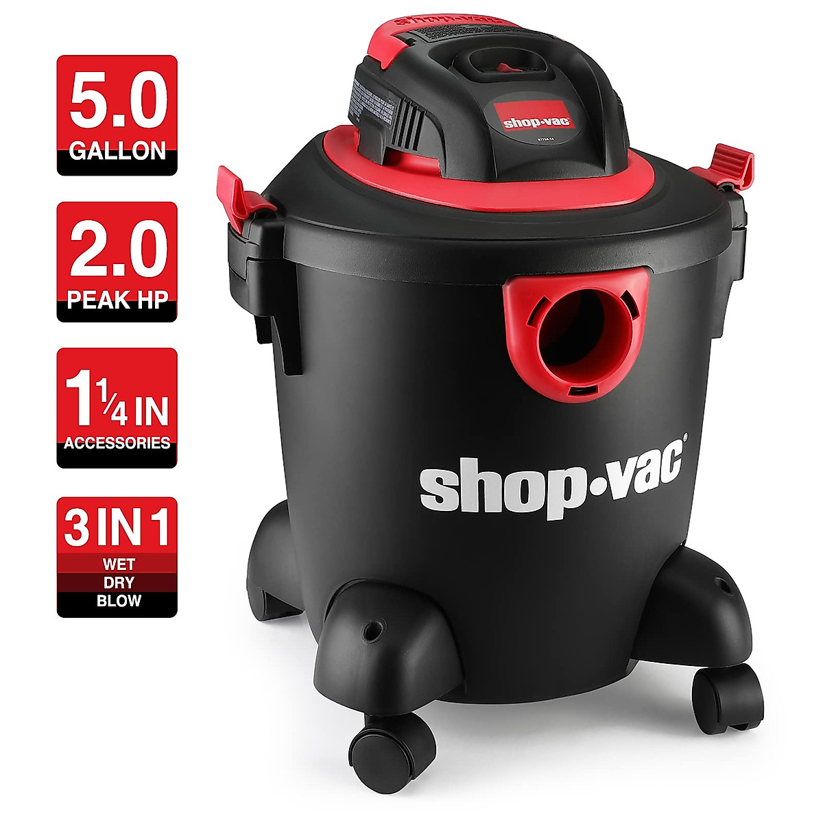 Shop-Vac 2035000 5 Gallon 2.0 Peak HP Wet/Dry Vacuum + 90107 Paper Disc Filter 6 Pack