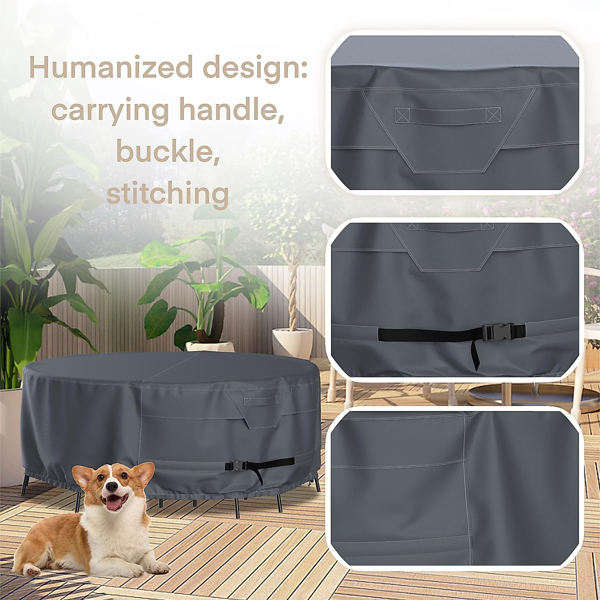 HWmatyCover Round Patio Furniture Covers, Waterproof Outdoor Table Chair Set Covers, All Weather Protection Patio Furniture Cover with Air Vent,62"DIAx28"H, Grey