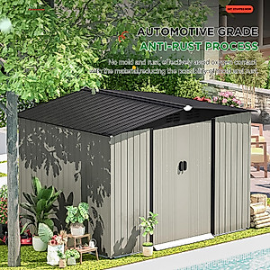 AECOJOY 8 x 6 Ft Shed, Outdoor Storage Tool Shed (Sliding Door), Metal Garden Shed for Yard, Outdoor Storage Clearance in Grey