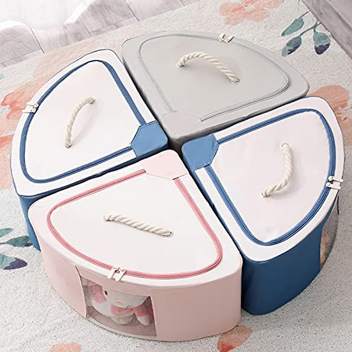 DUDNJC Foldable Storage Bins Cubes Boxes with Lid, Triangle Corner Collapsible Fabric Storage Box Navy