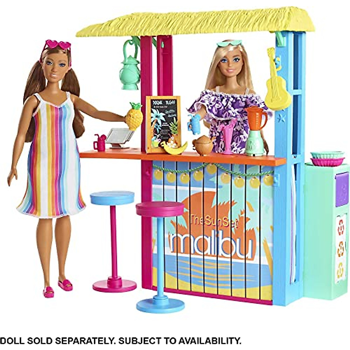 Barbie Loves The Ocean Beach Shack Playset with 18+ Accessories, Made from Recycled Plastics, Gift for 3 to 7 Year Olds