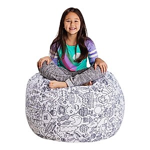 Posh Stuffable Kids Stuffed Animal Storage Bean Bag Chair Cover - Childrens Toy Organizer, Large 38" - Canvas Fun Creatures Coloring Fabric