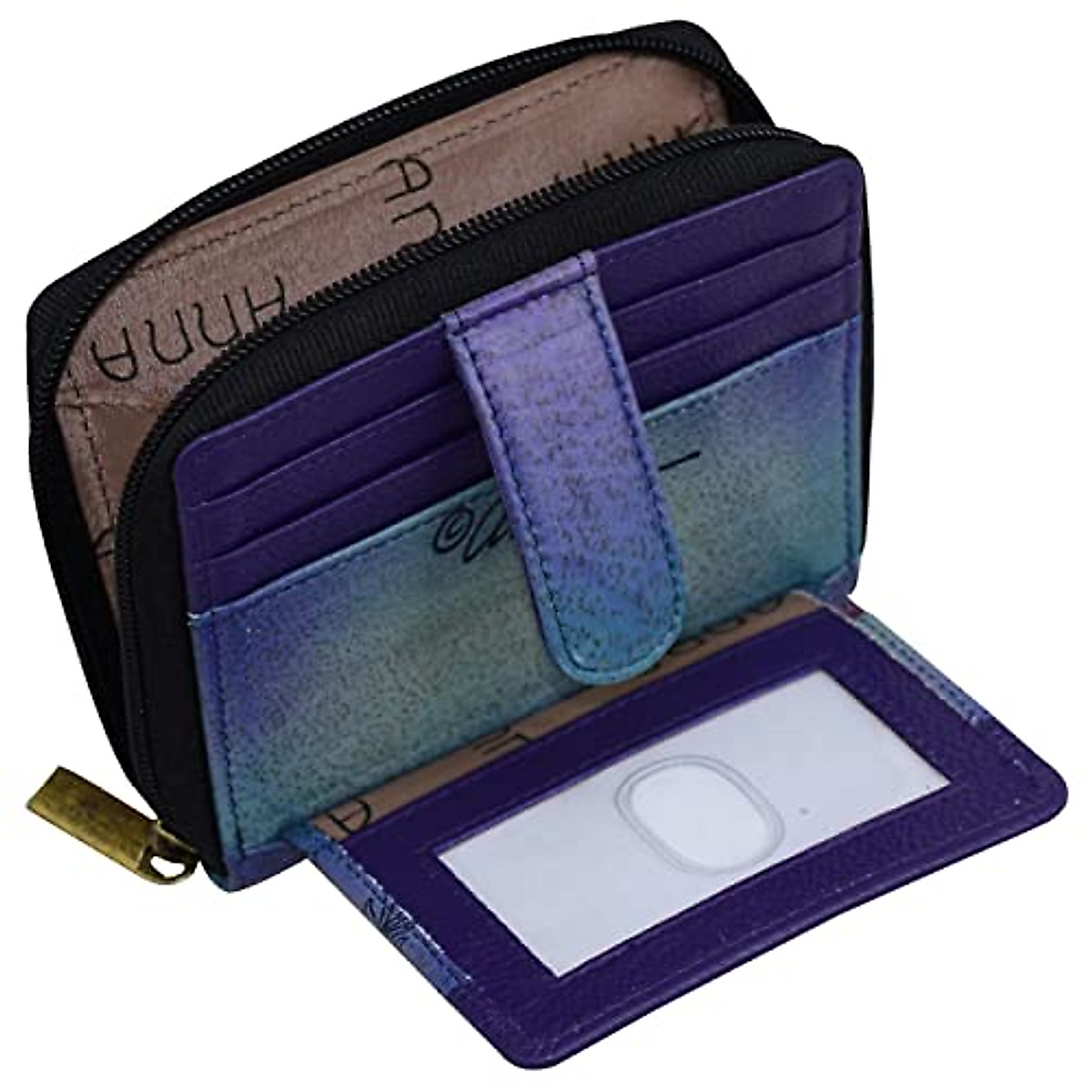 Anna by Anuschka Women's Hand-Painted Genuine Leather Zippered Organizer Wallet - Elephant Family