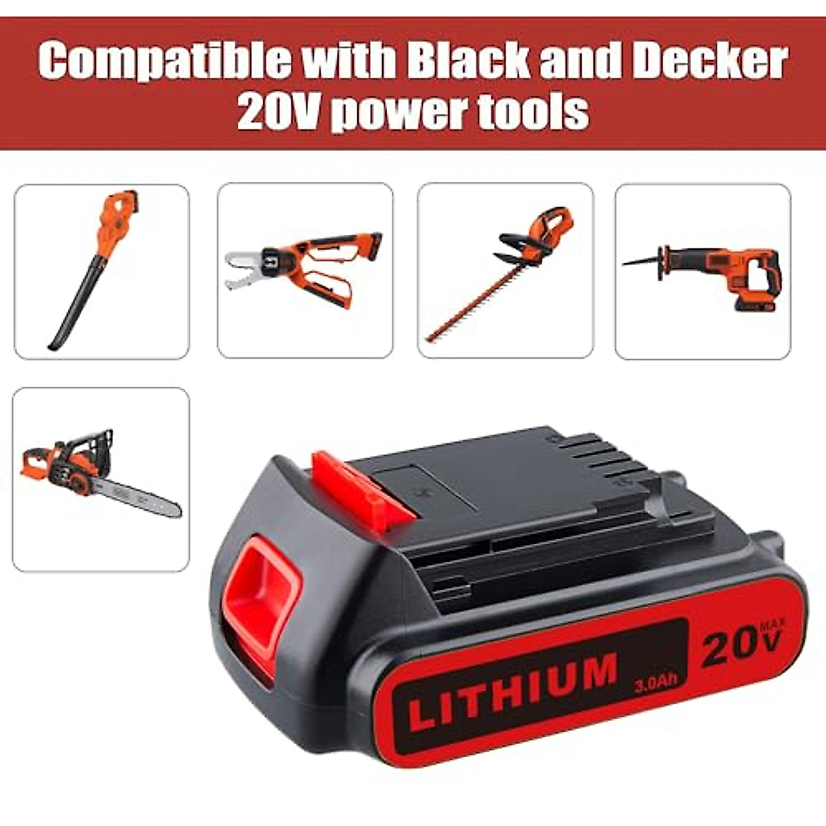 VANON 3.0Ah LBXR20 Replacement for Black and Decker 20V Lithium Battery Compatible with Black & Decker 20v Lithium Battery LB20 LBX20 LST220 LBXR2020-OPE LBXR20B-2 LB2X4020 Drill Cordless Tools 2Pack