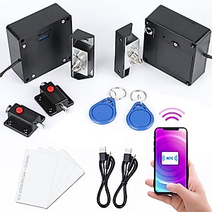 Hidden RFID Cabinet Lock, Smart NFC Electronic Locks with Slide Latch Lock for Double Door Wooden Cabinet Drawer