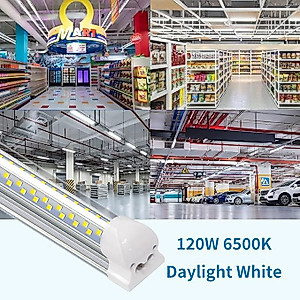 SZSKYING 8FT LED Shop Light Fixture,T8 Integrated Led Tube Lights White,120W 12000LM 6500K,High Output Clear Cover, V Shape 8 Foot LED Light Bulb,Garage Lighting for Workshop,Plug and Play (20 Pack)