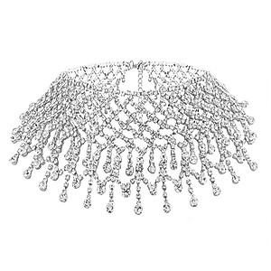 Nicute Festival Rhinestone Choker Full Crystal Necklaces Chain Summer Club Necklace Jewelry for Women (Silver)