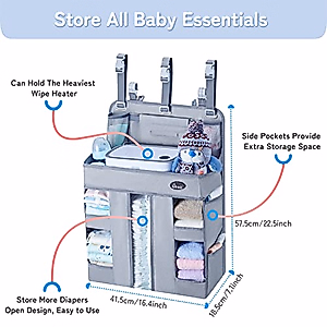 HHZ XL Hanging Diaper Caddy Organizer –Sturdy and Durable Baby Organizer – Diaper Stacker for Changing Table, Crib, Playard or Wall & Nursery Organization – Newborn Baby Essentials (Grey New)