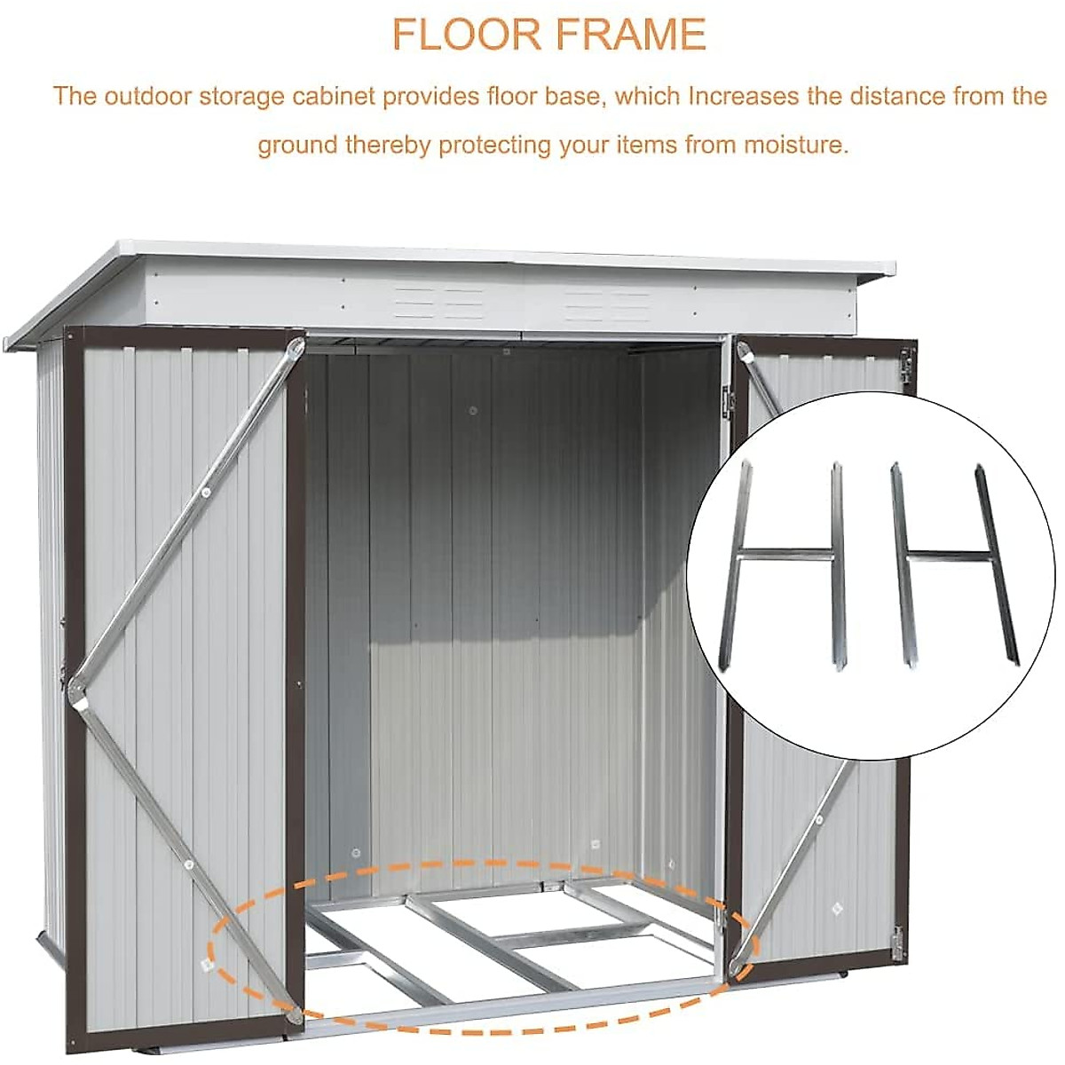 Rophefx 6' x 4' Outdoor Metal Storage Shed with Floor Frame, Outside Waterproof Tool Shed, Steel Garden Shed with Double Lockable Door for Backyard, Patio, Lawn, White & Grey