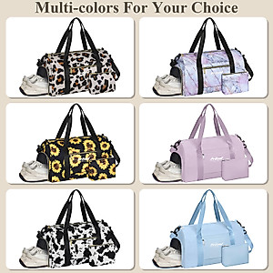 Pritent Gym Bag for Women with Shoe Compartment, Sport Gym Tote Bags Waterproof Travel Duffle Carry on Weekender Overnight Bag for Hospital Yoga Beach Maternity Mommy 20inch Sunflower