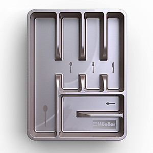Mueller Flatware Kitchen Drawer Organizer, 10" x 13" Silverware Organizer, 6 Compartments, Heavy-Duty, Cutlery Tray for Utensils or Stuff, Dining Room, Living Room, Compact, Mocha
