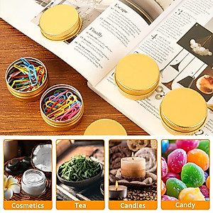 LDXDRU 60 Pack 1oz Metal Tin Cans, Round Small Tins with Lids, Tin Containers With Lids for Candles Salve Cosmetic Lip Balm Candies Food Storage, Golden