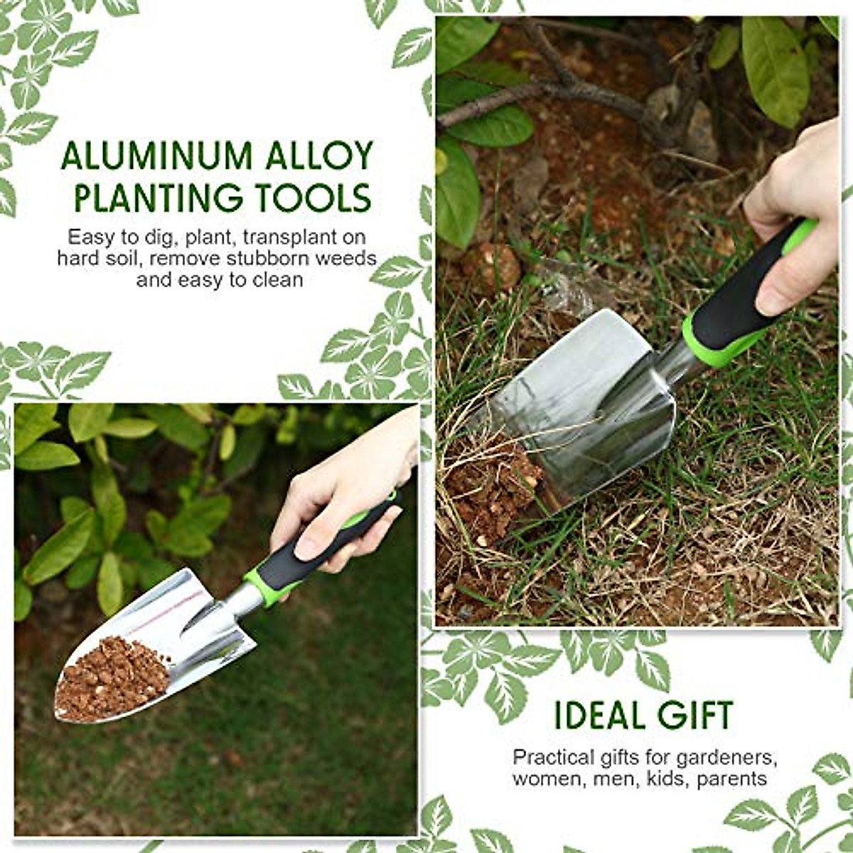 Garden Hand Shovel Garden Trowel Gardening Hand Tools Set with Soft Rubberized Non-Slip Handle Aluminum Alloy Planting Tools for Planting, Transplanting, Weeding, Moving and Smoothing (Yellow, Green)