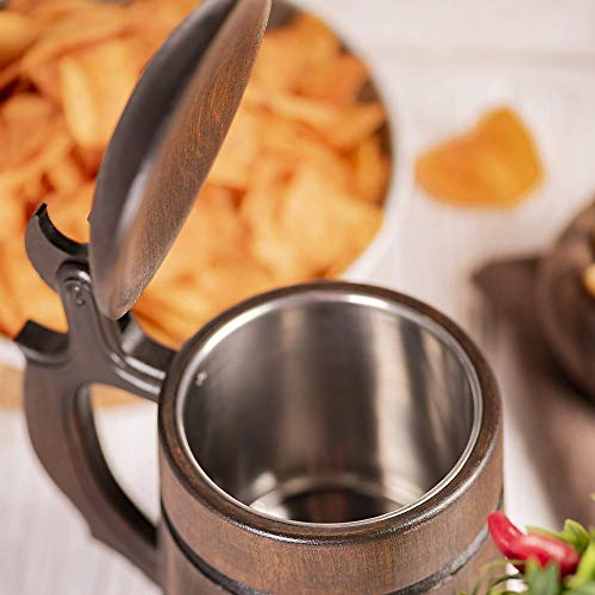 Wooden Beer Mug with Lid, 22 oz, Hunter Beer Stein, Pirate, Medieval, Fantasy, Plain Beer Tankard, DnD Gamer Gift, Geek Gift