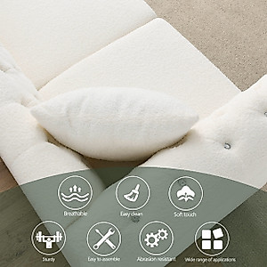 Xozor 80" Chesterfield Sofa,3 Seater Sofa Tufted Couch Upholstered Sofa Couch,with Rolled Arms and Nailheads,Two Pillows, for Living Room, Bedroom, Office, Apartment. Teddy White