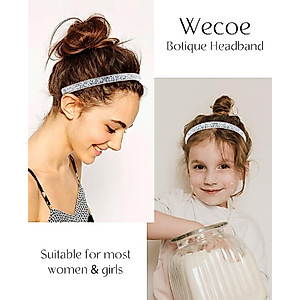 Wecoe Rhinestone Headband Women Silver Grey Comb Headband with Teeth Bling Sparkly Beaded Headband Non Slip Fashion Hair Band Birthday Holiday Homecoming Hair Accessories For Women Girls Gifts