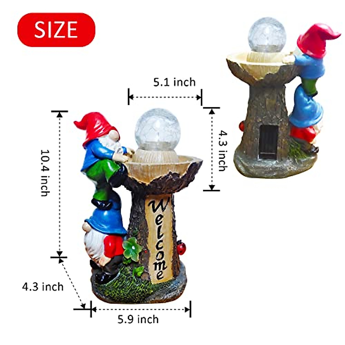 Garden Gnome Statue - with Solar LED Light Magic Ball, Gnomes Decorations for Yard,Funny Garden Gnomes Perfect for Lawn Decorations, Garden Decor, Patio and Housewarming Gifts