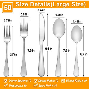 Lazycorner 50 Pcs Silverware Set for 10, Food Grade Stainless Steel Flatware Set Include Fork/Knife/Spoon, Mirror Polished Eating Utensils Sets, Reusable Silverwear Cutlery Set, Dishwasher Safe