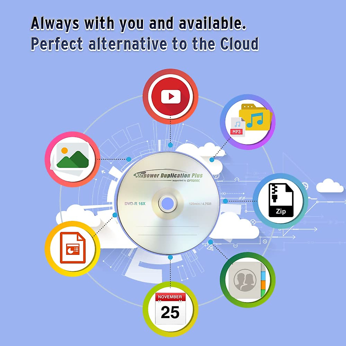 Vinpower Digital DVD-R 4.7GB 16x Branded Logo Recordable Media Disc - 100 Disc Cake Box Spindle FFP 132-815-BX