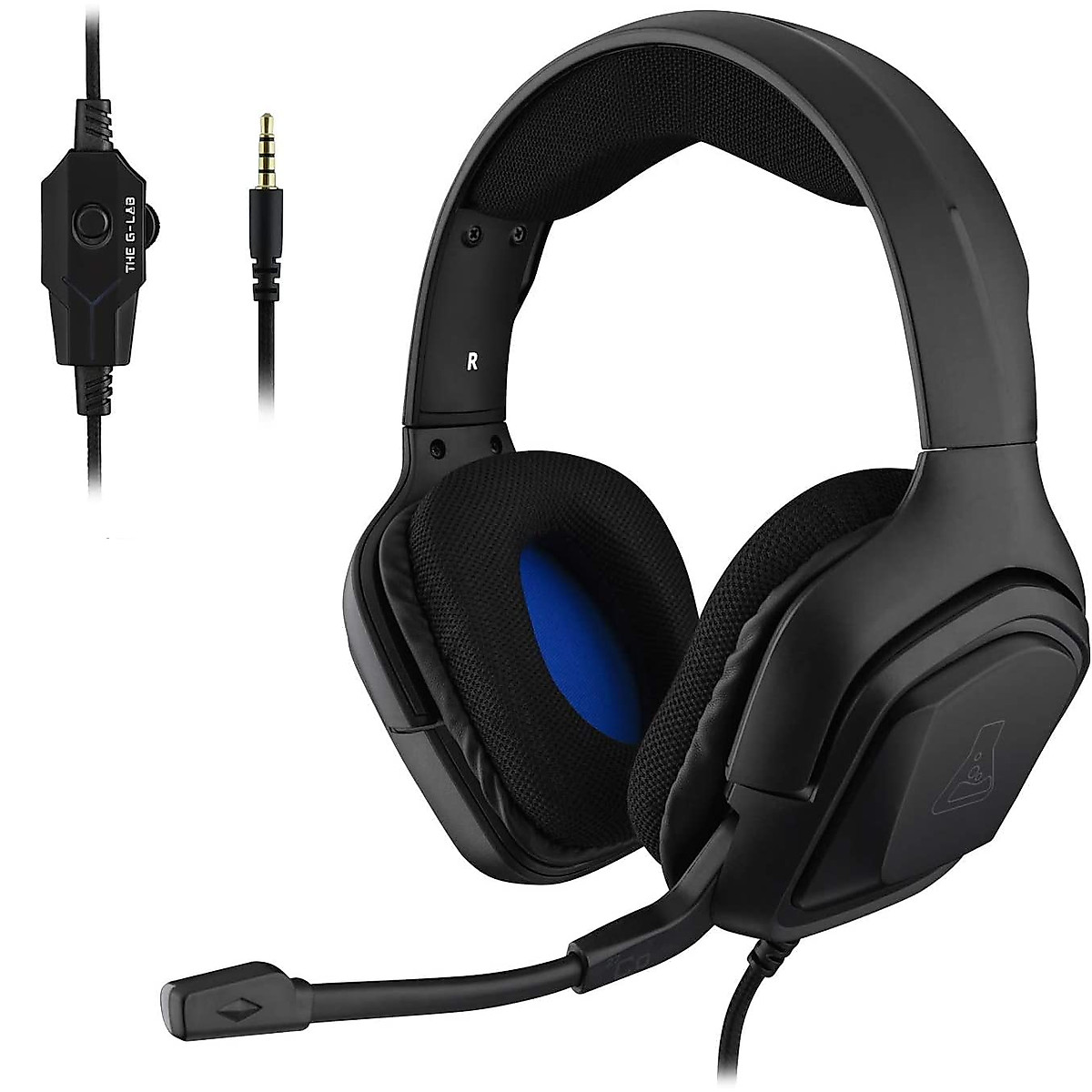 G-LAB KORP Cobalt PS4 Gaming Headset - Stereo Audio Gaming Headset, Ultra Light, High Bass - Microphone 3.5mm Jack for PC PS4 Xbox One Mac Nintendo Switch Tablet Laptop Smartphone (Black)