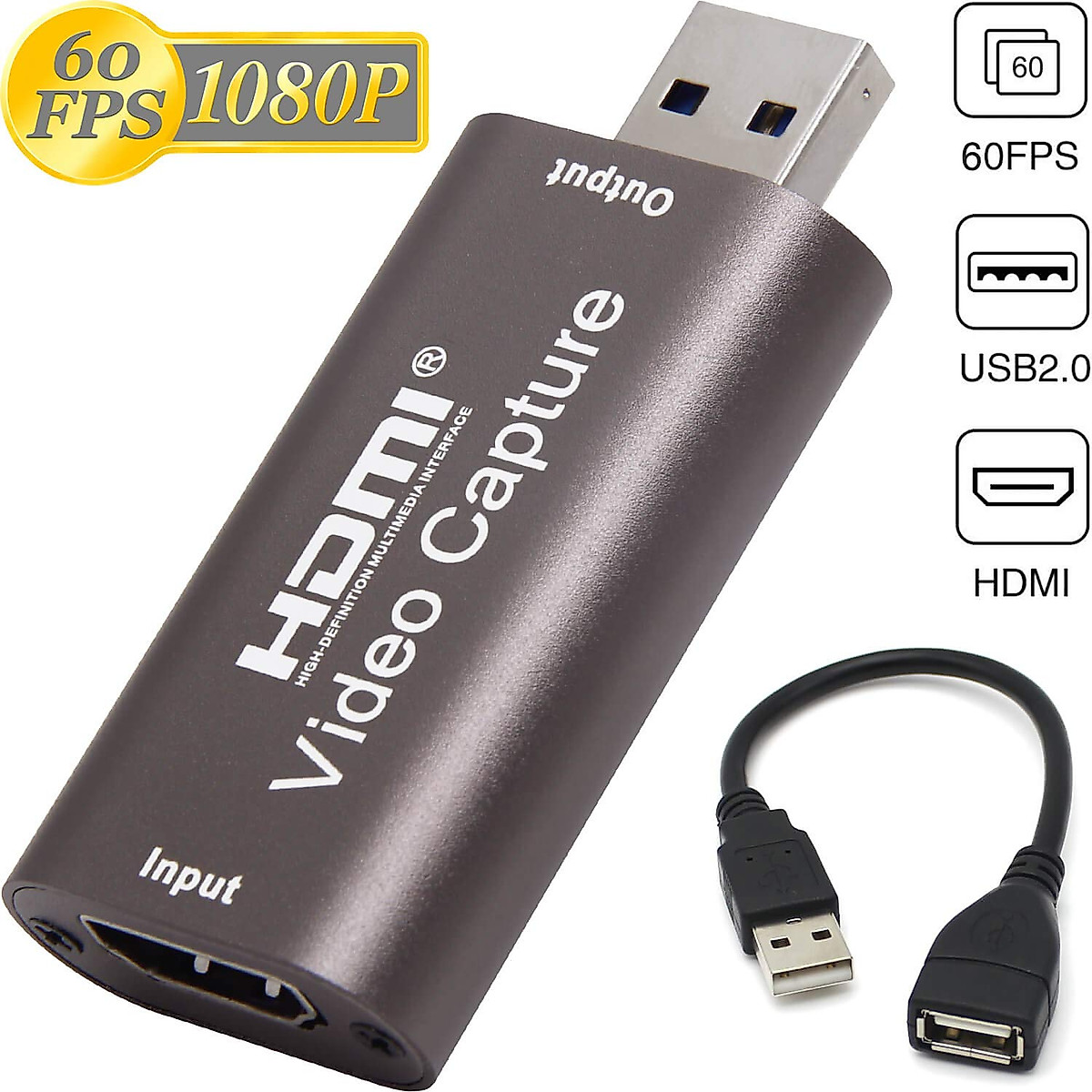 BlueAVS HDMI to USB Video Capture Card 1080P for Live Video Streaming Record via DSLR Camcorder Action Cam (Coffee)