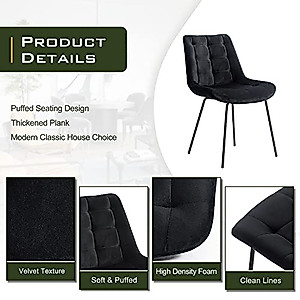NicBex Velvet Dining Chairs, Upholstered Reception Chairs, Tufted Accent Chair with Metal Legs for Home Kitchen, Living Room, Set of 2, Black