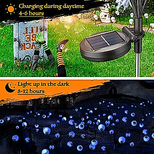 Flumy Outdoor Halloween Decorations, 2-Pack Solar Swaying Garden Lights, Scary Eyeball Solar Landscape Pathway Stake Fairy Lights, 16 LED Waterproof Outdoor Lights for Halloween Party Decor Yard Patio
