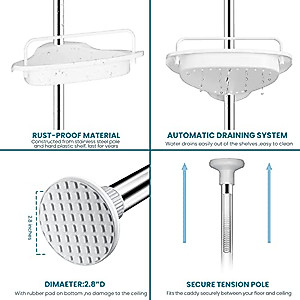 ALLZONE Rustproof Shower Caddy Corner for Bathroom,Bathtub Storage Organizer for Shampoo Accessories,4-Tier Adjustable Shelves with Tension Pole, 56 to 114 Inch, White