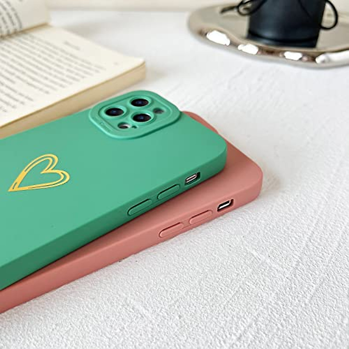 Yeddabox Compatible with iPhone 12 Pro Max Case for Women, Bronzing Luxury Heart Phone Case Cute Soft TPU Shockproof Full Camera Lens Protective Cover for iPhone 12 Pro Max 6.7 Inch - Burgundy