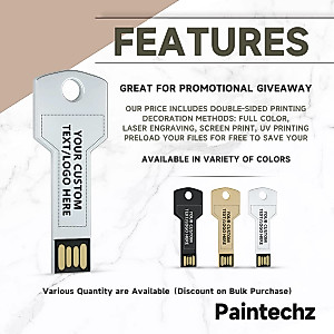 Paintechz Custom Key USB Flash Drives 100 Pack, Personalized Logo Bulk - as Corporate Gifts and Promotional Giveaways - 4GB