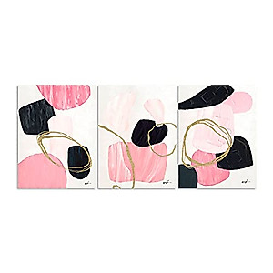 B BLINGBLING 3 Framed Pink Wall Decor: Blush Pink and Black Room Decor Black Pink Gray Gold White Abstract Canvas Art for Girls Bedroom Bathroom Office Living Room Home Decorations 12"x16"x3 Panels